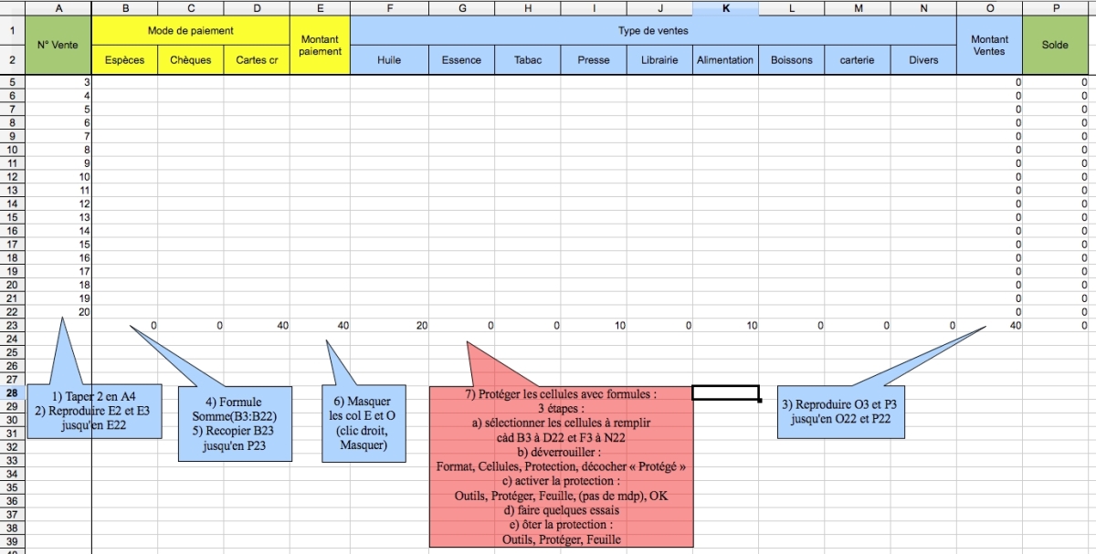 Module 3 Bureautique : Excel-Calc (Bases) - Exercice : 7 Caisse